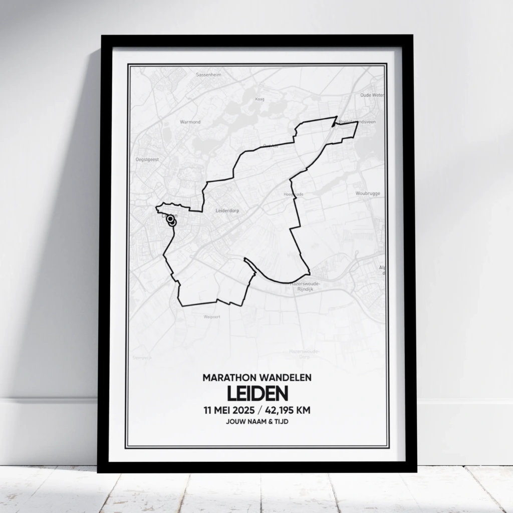 Marathon Leiden Wandelen 2025 print (met naam en tijd, alle afstanden)